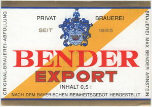 Drink Label: Bender Export (Brauerei Bender Arnstein, Germany, Federal ...