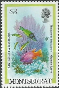 Stamp: Fairy Basslet & Blueheads (Montserrat(Fish (1981)) Mi:MS 457I,Sn ...