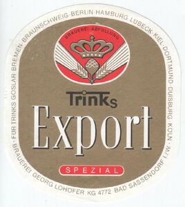 Drink Label: Trinks Export (Brauerei Lohöfer, Germany, Federal RepublicCol:DE-BEER-026067