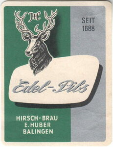 Drink Label: Hirsch-Bräu Edel-Pils (Hirsch-Bräu, Balingen, Germany ...