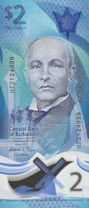 Banknote: 2 Dollars (Barbados(2022 "Vertical Polymer" Issue) Wor:P-80a