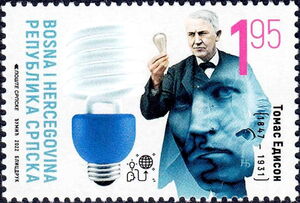 Stamp: Thomas Edison and Light Bulb (Bosnia and Herzegovina, Serbian ...