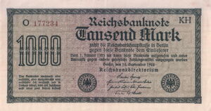 Banknote: 1,000 Mark (Germany(1922 3rd Issue - Reichsbanknote, Republic ...
