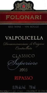 Drink Label: Folonari Valpolicella DOC Classico Superiore Ripasso ...