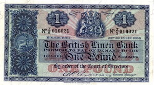 Banknote: 1 Pound Sterling (Scotland(British Linen Bank (1935-1960 ...