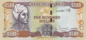 Banknote: 500 Dollars (Jamaica(2003-2021 "Watermark Portrait" Issue ...