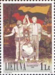 Stamp: Family, Lithuanian flag (Lithuania(Tenth Anniversary of the ...