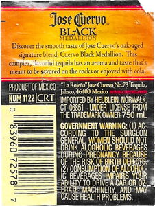 Drink Label: José Cuervo Añejo Black Medallion Oak Barrel (José Cuervo ...