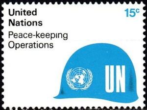 Stamp: Peacekeepers with the UN emblem (UNO New York(Peacekeeping steps ...