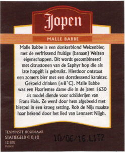 Drink Label: Jopen Malle Babbe (Jopen, NetherlandsCol:NL-BEER-035589