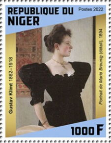 Stamp: "Portrait of Marie Breunig" (detail, 1894), by Gustav Klimt ...