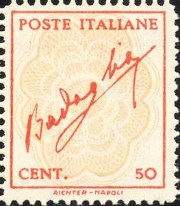 Stamp: Signature of Badoglio on frame (Italy(Signature of Badoglio) Un ...