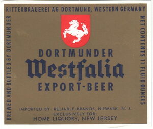 Drink Label: Dortmunder Westfalia Export Beer (Dortmunder Ritter Brauerei, Germany, Federal ...