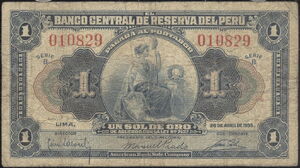 Banknote: 1 Sol (Peru(1933-1939 Issue) Wor:P-65b