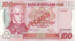 紙幣: 100 Pounds Sterling (スコットランド(Bank of Scotland 1995-2006 ...