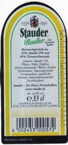 Štítok z nápoja: Stauder Radler (Privatbrauerei Jakob Stauder ...