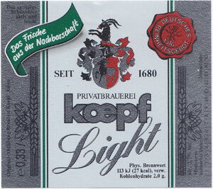 Drink Label: Koepf Light (Brauerei Koepf, Germany, Federal RepublicCol ...