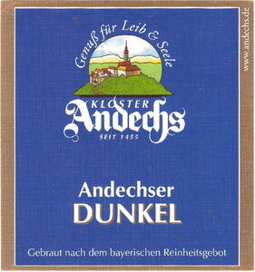 Drink Label: Kloster Andechs Dunkel (Klosterbrauerei Andechs, Germany, Federal RepublicCol:DE ...