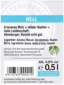 Drink Label: Altenburger Hell (Altenburger Brauerei, Germany, Federal ...