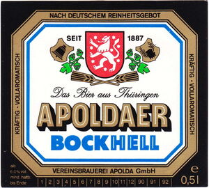 Drink Label: Apoldaer Bockhell (Vereinsbrauerei Apolda, Germany, Federal RepublicCol:DE-BEER-024246