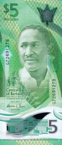 Banknote: 5 Dollars (Barbados(2022 "Vertical Polymer" Issue) Wor:P-81a 💴