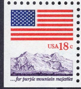 Stamp: ...For purple mountains majesties - Flag and mountains (United ...