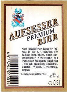 Drink Label: Aufsesser Premium Bier (Privatbrauerei Rothenbach Aufsess ...