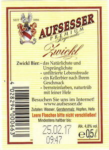 Drink Label: Aufsesser Premium Zwickl (Privatbrauerei Rothenbach ...