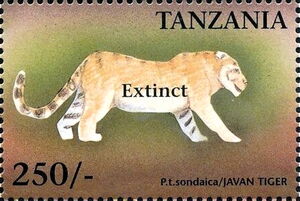 Stamp: Javan tiger (Panthera tigris sondaica) (Tanzania(Subspecies of ...