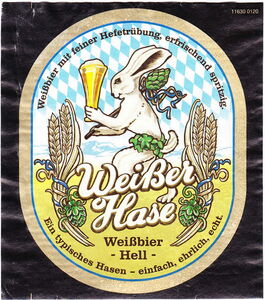 Štítok z nápoja: Weisser Hase Weissbier Hell (Hasen-Bräu, NemeckoCol:DE ...