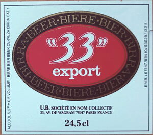 Drink Label: "33" Export (Union de Brasseries, FranceCol:FR-BEER-000380