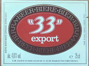 Drink Label: "33" Export (Union de Brasseries, FranceCol:FR-BEER-000381