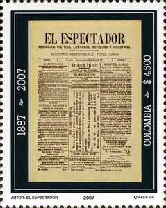 Stamp: Early Front Page (Colombia("El Espectador" Newspaper, 120th ...