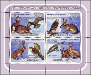 Stamp: African Savannah Rabbits, Birds of Prey (Guinea-Bissau(African ...
