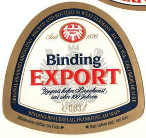 Drink Label: Binding Export (Binding-Brauerei AG, Germany, Federal RepublicCol:DE-BEER-029212