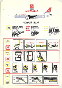 Safety Card: Airbus A320 (Air Malta, MaltaCol:AMC-MT-0017
