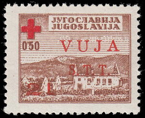 Stamp: Red Cross with red VUJA S.T.T. overprint (Trieste, Zone B ...