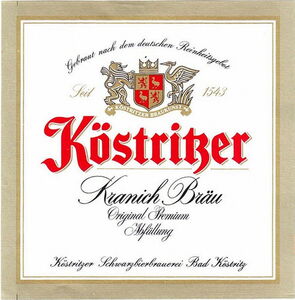 Drink Label: Kostritzer Kranich Brau (Köstritzer Schwarzbierbrauerei ...