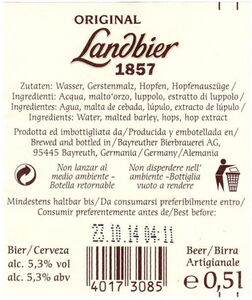 Drink Label: Landbier 1857 (Bayreuther Bierbrauerei AG, Germany ...