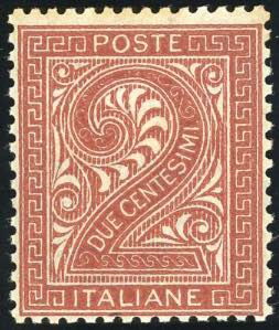 Stamp: Number two with ornaments in a rectangular frame (Italy(De La ...