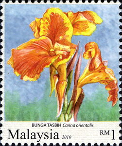 Stamp: Bunga Tasbih - Canna orientalis (Malaysia(Garden Flowers) Mi:MY ...