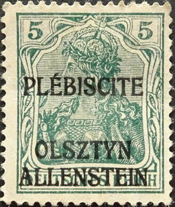 Timbre: "Germania" overprinted OLSZTYN-ALLENSTEIN (Allenstein(German ...