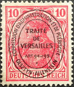 Stamp: "Germania" overprinted TRAITE DE VERSAILLES (Allenstein(German ...