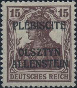 Timbre: "Germania" overprinted OLSZTYN-ALLENSTEIN (Allenstein(German ...
