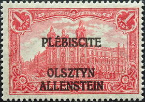 Stamp: "General Post Office" overprinted OLSZTYN-ALLENSTEIN (Allenstein ...