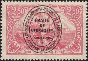Stamp: "North and South" overprinted TRAITE DE VERSAILLES (Allenstein ...