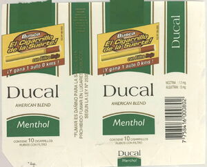 Cigarette Pack: Ducal Menthol (PeruCol:PE-CT-0066