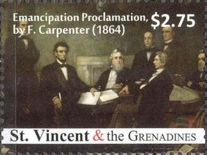 Timbre: First Reading of the Emancipation Proclamation (Painting ...