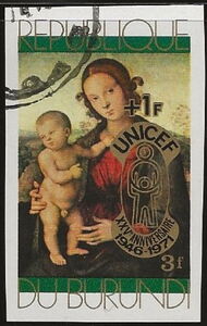 Марка: Madonna and Child, Il Perugino - Surch and Opt (Бурунди(25th ...