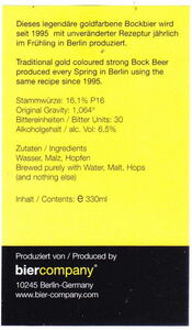 Drink Label: Biercompany Blitzkrieg Bock (Biercompany, Germany, Federal ...